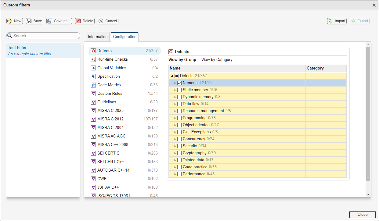 Filter and Sort Results in Polyspace Platform User Interface - MATLAB & Simulink