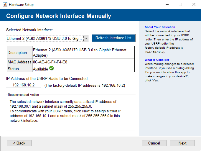 Configure Network Interface Using Installer with No USRP Radio ...