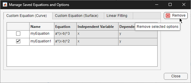 Save Custom Equations and Fit Options - MATLAB & Simulink