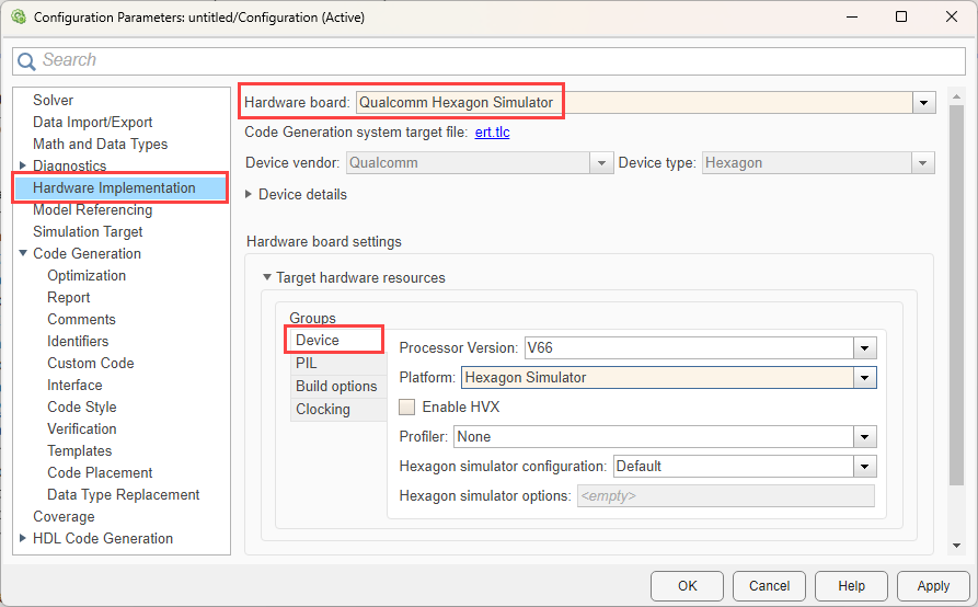 Qualcomm Hexagon Simulator Configurations - MATLAB & Simulink