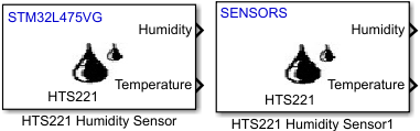HTS221 Humidity Sensor - Measure relative humidity and temperature from HTS221 sensor - Simulink