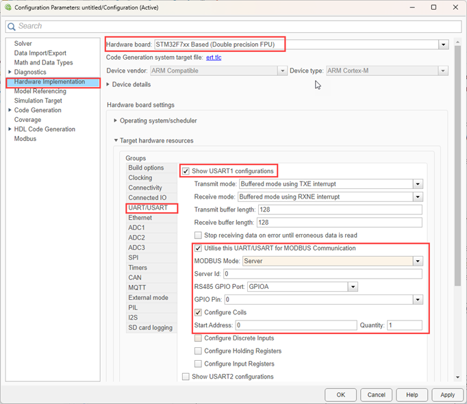 Modbus Read - Read data from server device register(s) over RS485 network - Simulink
