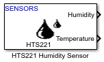 HTS221 Humidity Sensor - Measure relative humidity and temperature from HTS221 sensor - Simulink