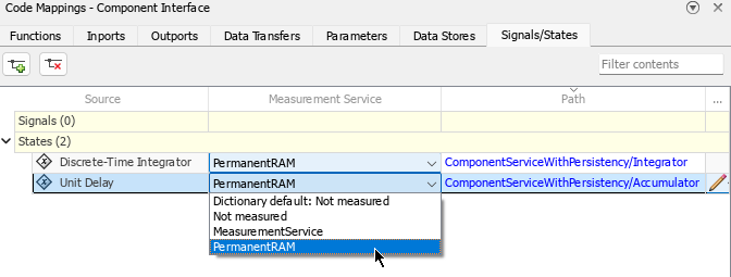 Configure Measurement Service Interface for Persistent Data for States ...