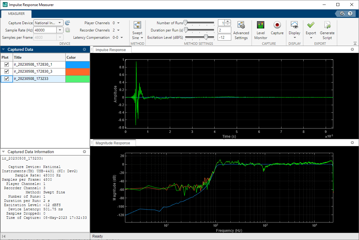 Impulse Response Measurement Using a NI USB-4431 Device - MATLAB & Simulink
