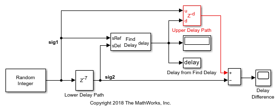 Find Delay - Find delay between two signals - Simulink