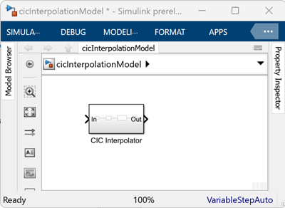 realizeModel - Create Simulink block equivalent of CIC rate conversion filter objects - MATLAB