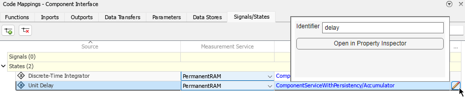 Generate C Interface Code For Measurement Service Using Persistent Data For Component Deployment