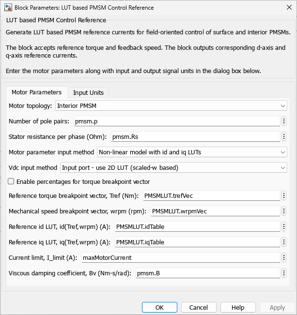 Determine Reference Currents For Pmsm Using Characterization Test Data Matlab And Simulink