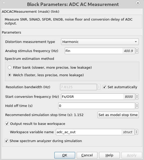AC Metrics of Fourth Order Delta Sigma ADC - MATLAB & Simulink