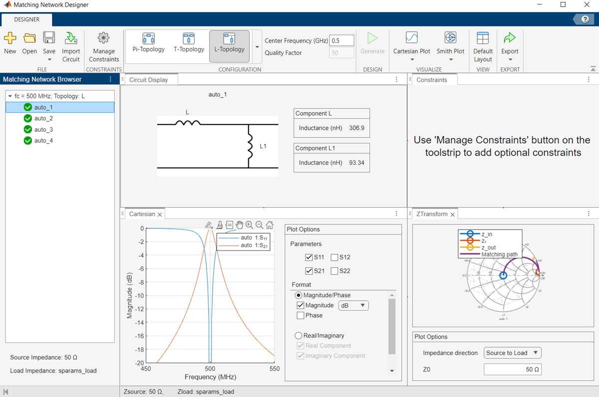 Matching Network Designer Design Visualize And Compare Matching Networks For One Port Load