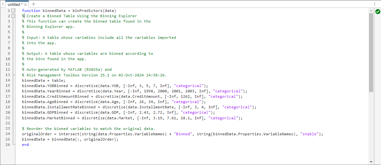 Generate Table Function with Binning Explorer - MATLAB & Simulink