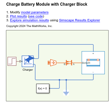Charge Battery Module with Charger Block - MATLAB & Simulink