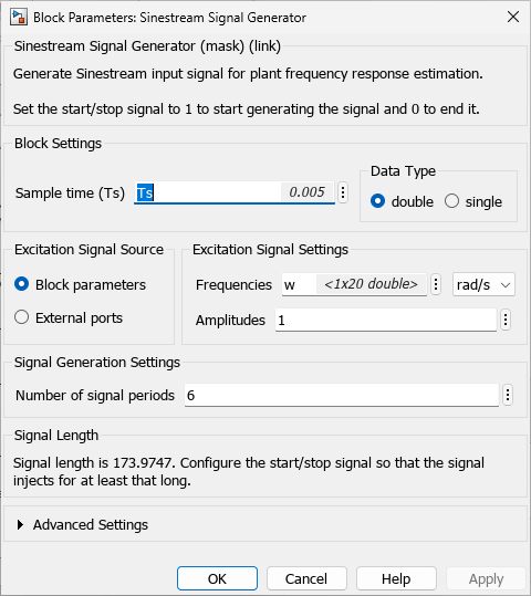 Use Sinestream Signal Generator Block For Offline Frequency Response Estimation Matlab And Simulink