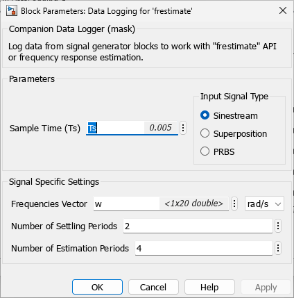 Use Sinestream Signal Generator Block for Offline Frequency Response Estimation - MATLAB & Simulink