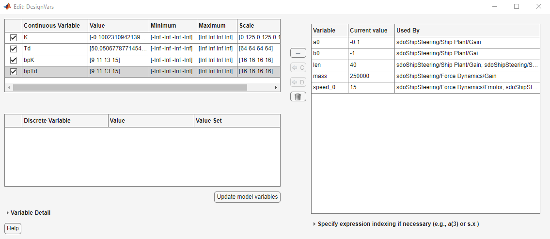 Design Optimization Using Lookup Table Requirements for Gain Scheduling (GUI)