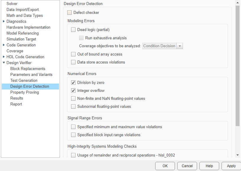 Perform Design Error Detection Analysis Matlab And Simulink