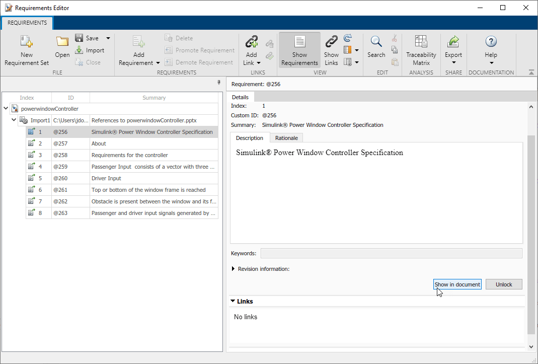 Use a Custom Document Interface to Link External Application Requirements - MATLAB & Simulink