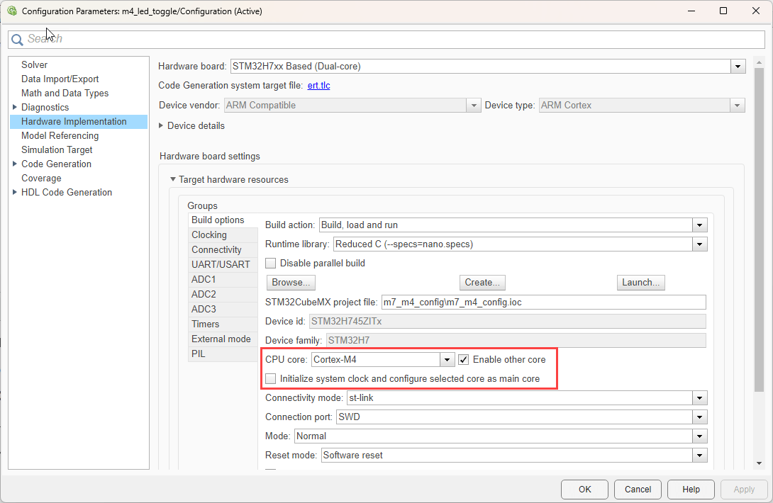 Getting Started With Stm32h7xx Based Dual Core Boards Matlab And Simulink
