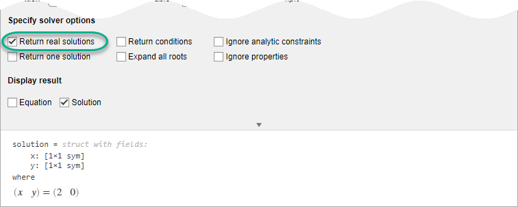 Solve Algebraic Equation Using Live Editor Task Matlab And Simulink
