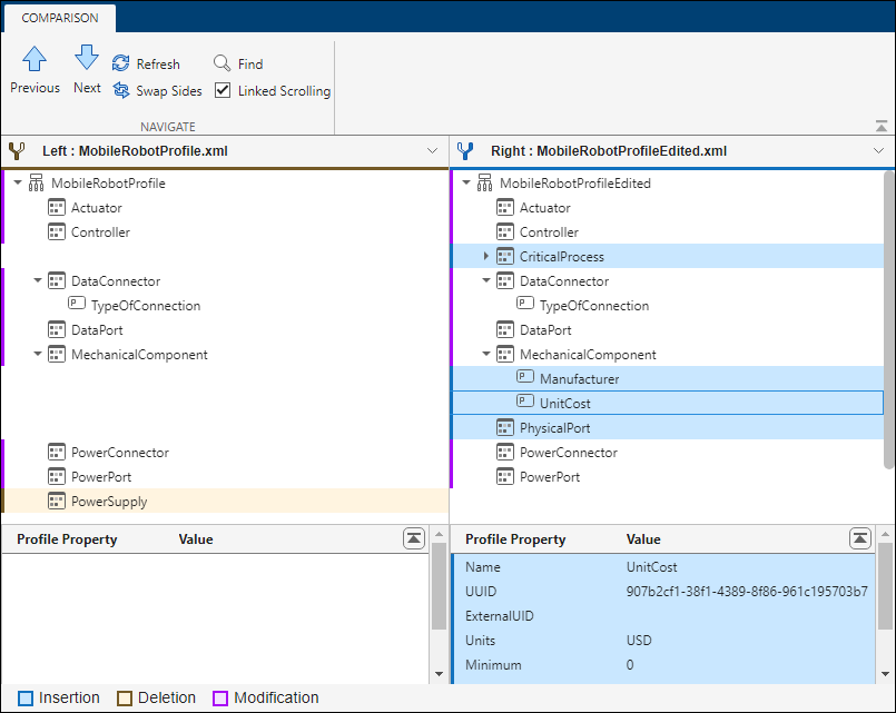Compare Profile Differences Using System Composer Comparison Tool - MATLAB & Simulink