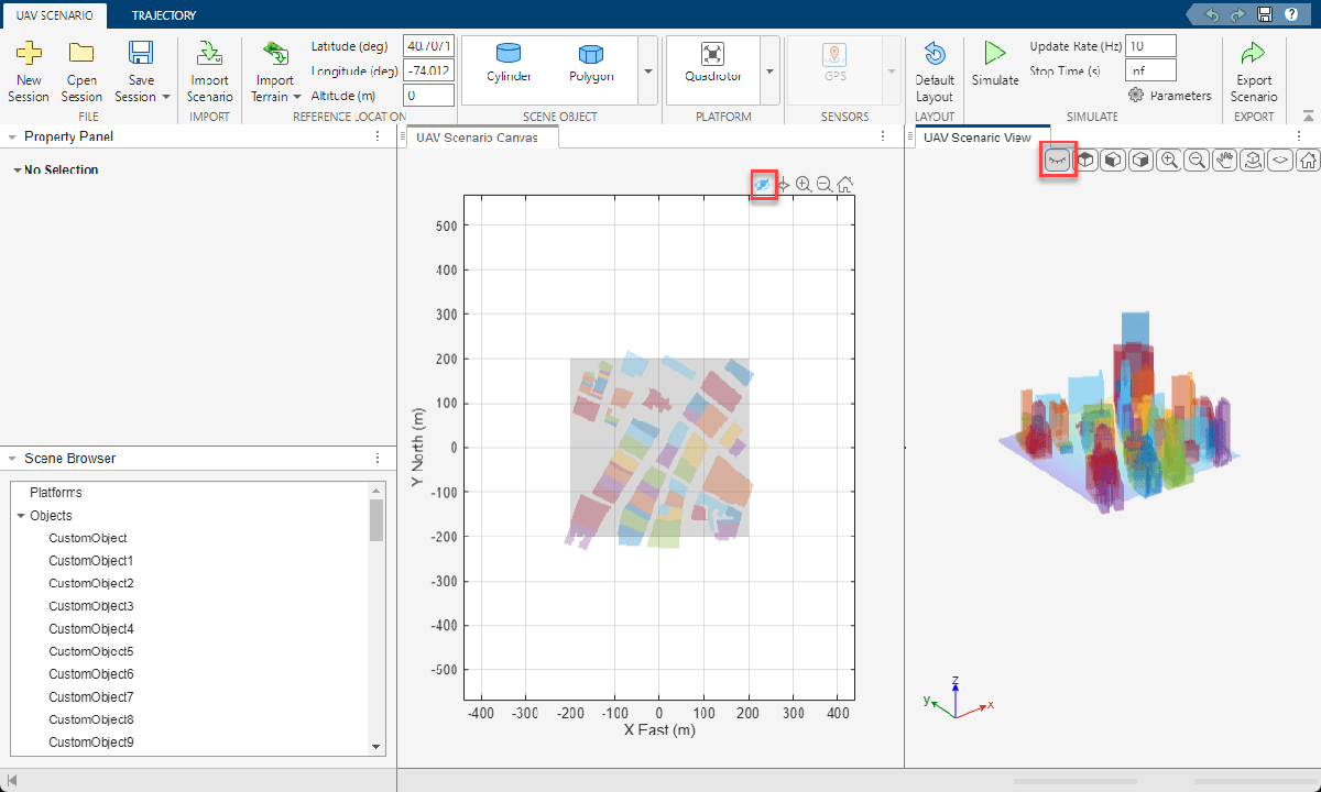 Design UAV scenarios with terrain, platforms, and sensors - MATLAB