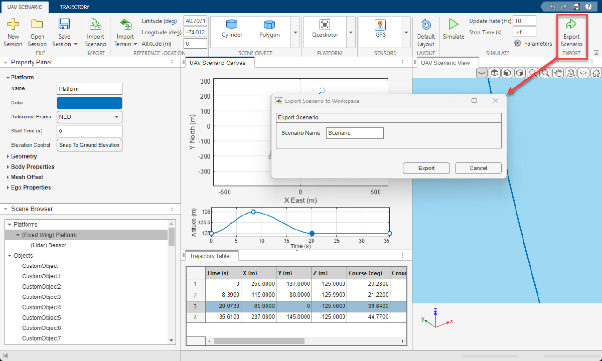 Design UAV scenarios with terrain, platforms, and sensors - MATLAB