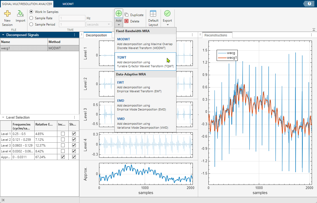 Visualize And Recreate Tqwt Decomposition Matlab And Simulink