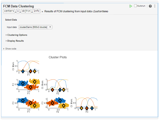 Fcm Data Clustering Cluster Data Using Fuzzy C Means Algorithm In The Live Editor Matlab
