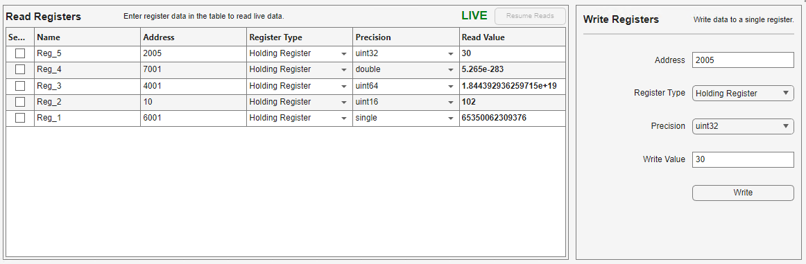 Write To Coils And Holding Registers In Modbus Explorer Matlab And Simulink