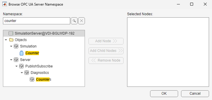 browseNamespace - Graphically browse namespace and select nodes from OPC UA server - MATLAB
