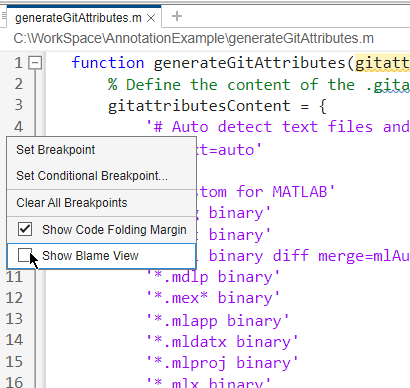 Annotate Lines in MATLAB Editor Using Git History - MATLAB & Simulink