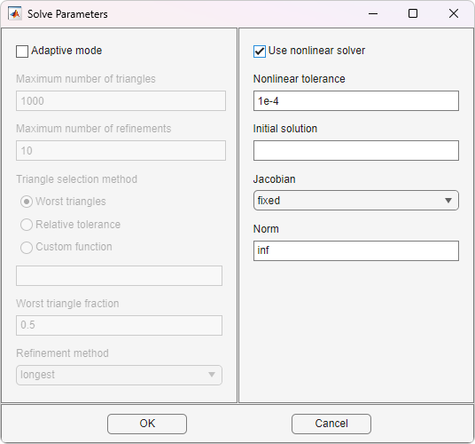 Adjust Solve Parameters In The Pde Modeler App Matlab And Simulink