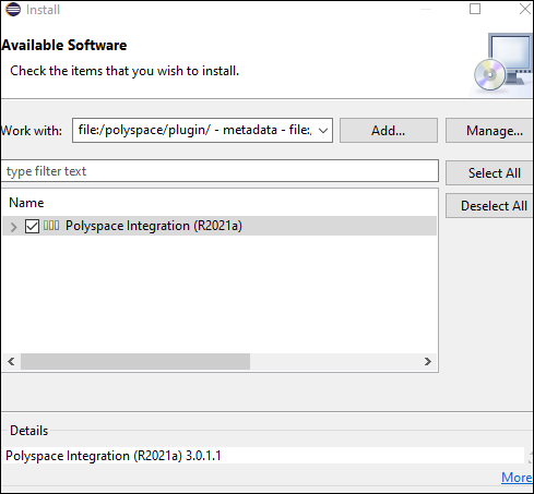Install Polyspace as You Code Plugin in Eclipse