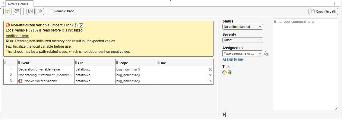 Result Details In Polyspace Access Web Interface Matlab And Simulink