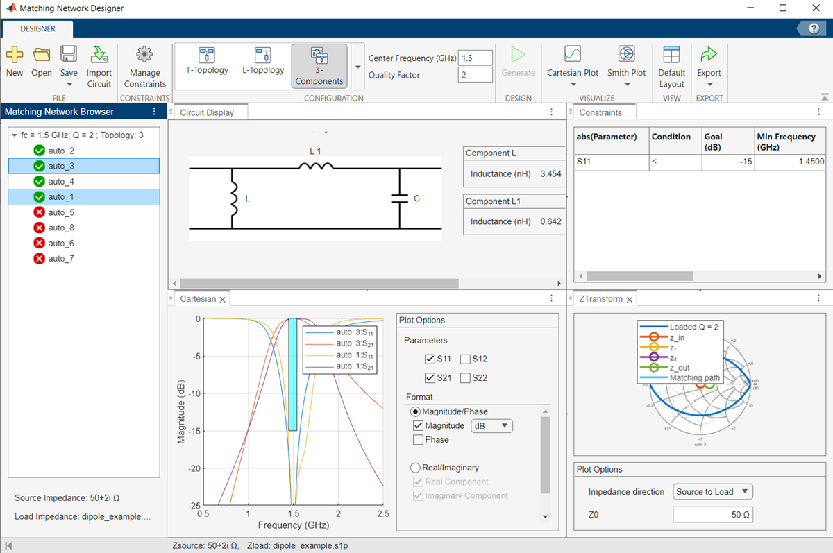 Matching Network Designer Design Visualize And Compare Matching Networks For One Port Load