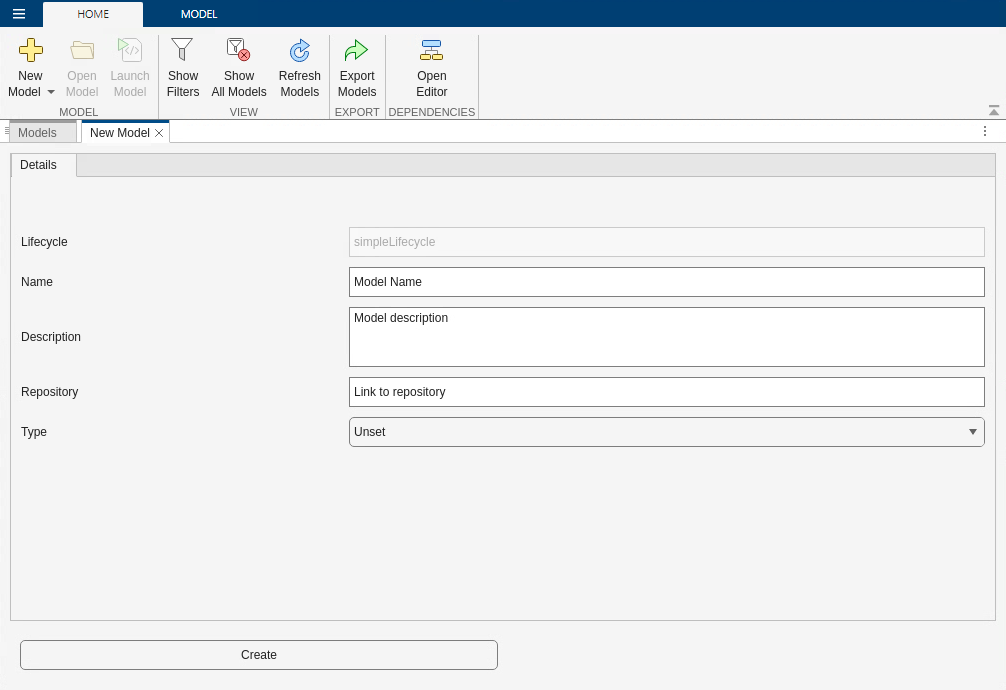 Inventory Browser - Create Modelscape models and add dependencies - MATLAB