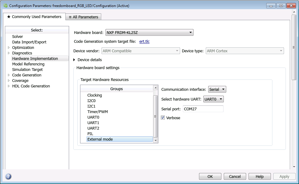 Hardware Implementation Pane - MATLAB & Simulink