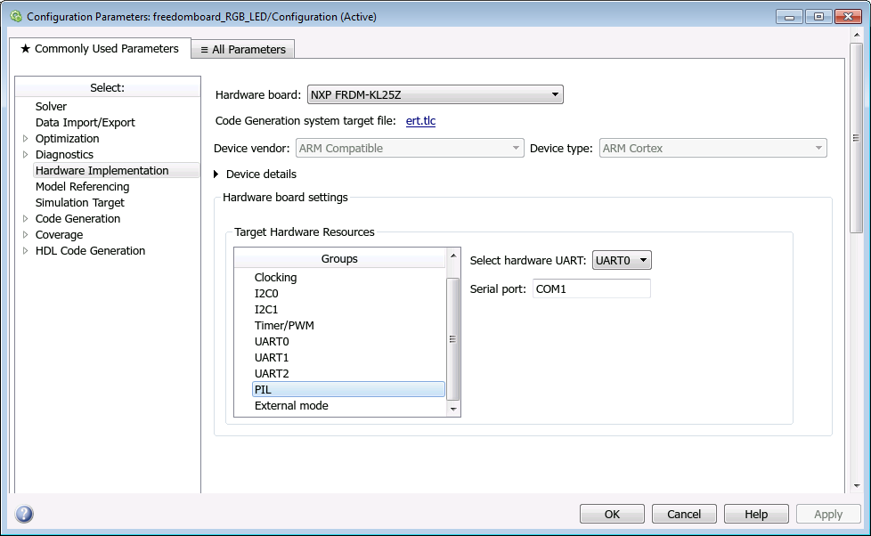 Hardware Implementation Pane - MATLAB & Simulink