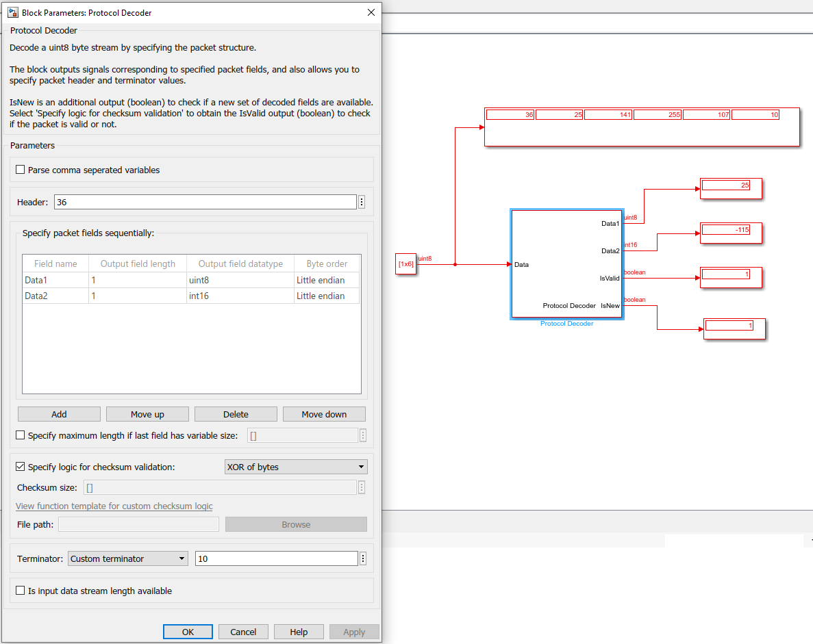 Protocol Decoder - Decode a uint8 byte stream by specifying the packet ...