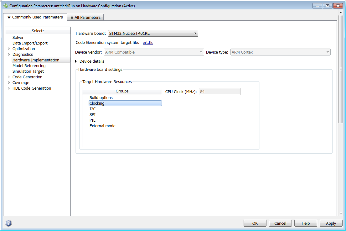 Hardware Implementation Pane - MATLAB & Simulink