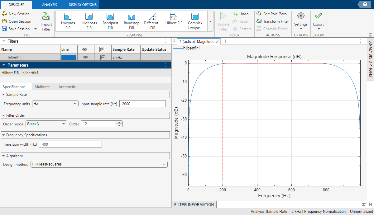 Hilbert FIR - Design Hilbert finite impulse response filter - MATLAB