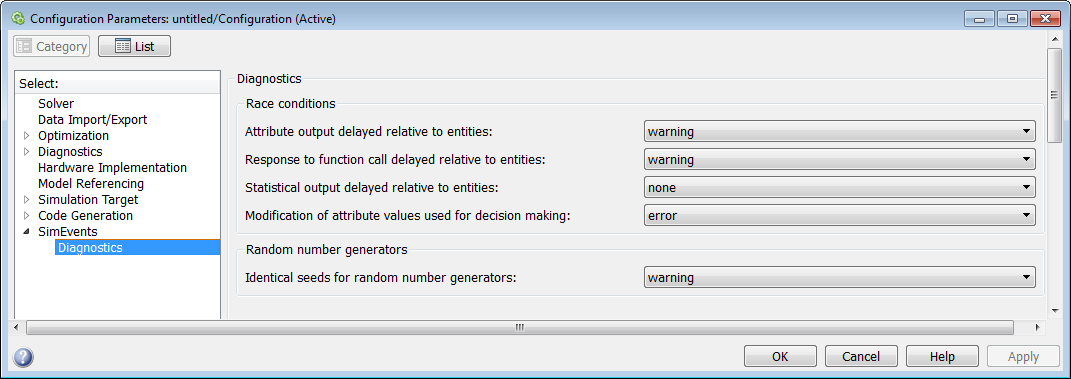SimEvents Diagnostics Pane - MATLAB & Simulink