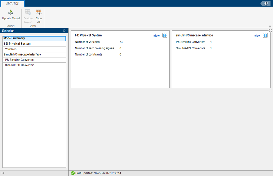 View Model Statistics - MATLAB & Simulink