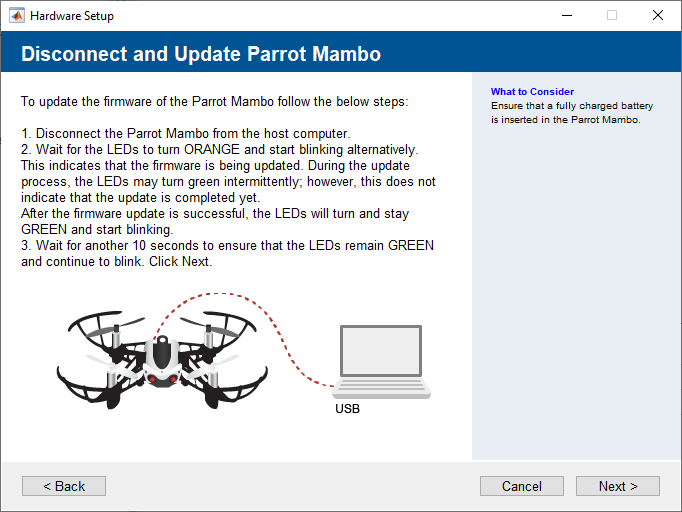 Update the Firmware on Parrot Minidrone - MATLAB & Simulink