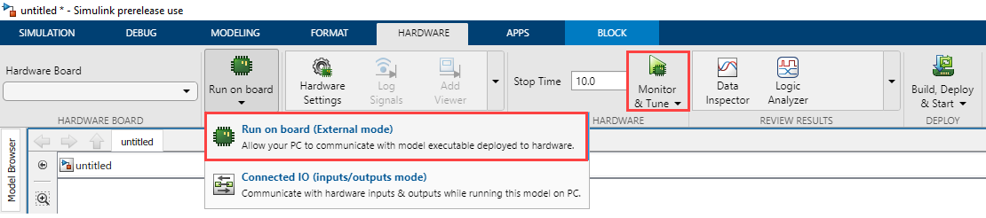 Tune and Monitor Model Running on Hardware - MATLAB & Simulink