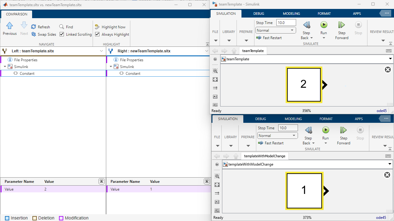 Compare Model or Project Templates - MATLAB & Simulink