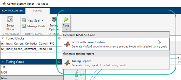 Generate MATLAB Code from Control System Tuner for Command-Line Tuning - MATLAB & Simulink