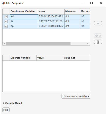Update Model with Design Variables Set - MATLAB & Simulink