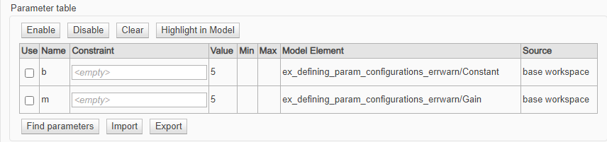 Use Parameter Table to Find Constraints - MATLAB & Simulink